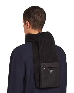 Prada Wool Scarf With Re-nylon Gabardine Pocket