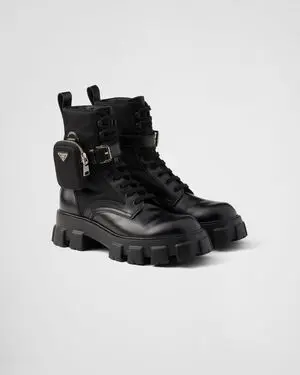 Prada Monolith Brushed Leather And Re-nylon Boots With Pouch