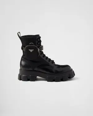 Prada Monolith Brushed Leather And Re-nylon Boots With Pouch