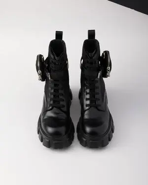 Prada Monolith Brushed Leather And Re-nylon Boots With Pouch