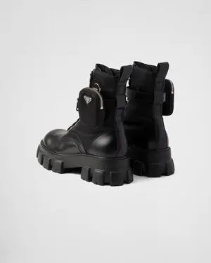 Prada Monolith Brushed Leather And Re-nylon Boots With Pouch