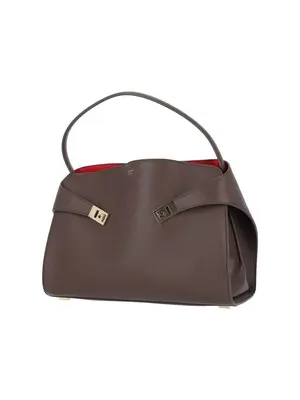 FERRAGAMO Large Leather Shoulder Bag With Gancini Buckle - Brown