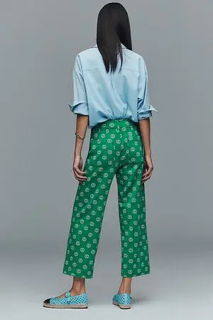 Maeve Colette Crop Printed Ponte Pants - Green Pattern