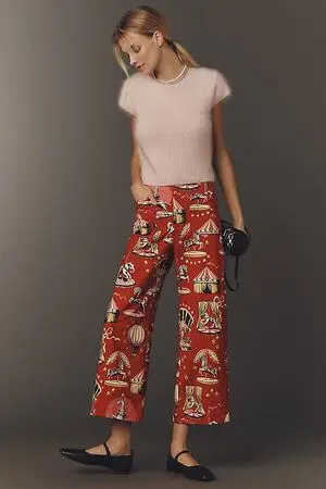Maeve Maeve Colette Crop Printed Ponte Pants Red Pattern