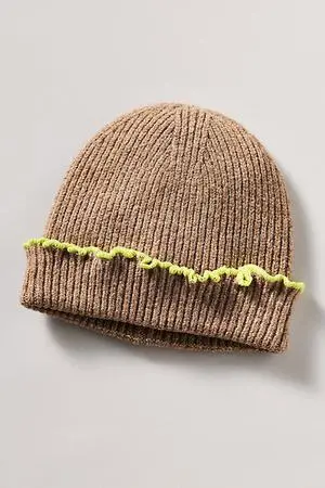 Maeve Maeve Lettuce Edge Beanie Camel/lime