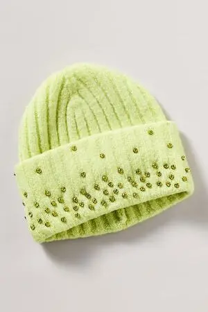 Anthropologie Rhinestone Embellished Beanie - Lime
