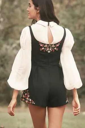 Maeve Embroidered Long-sleeve Twofer Romper