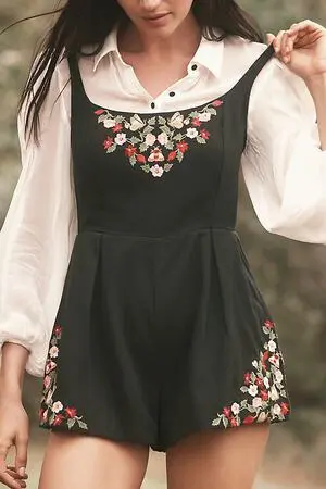Maeve Embroidered Long-sleeve Twofer Romper