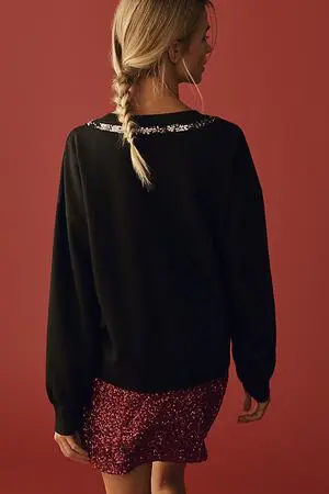 Maeve Sequin Bow Sweatshirt - Black
