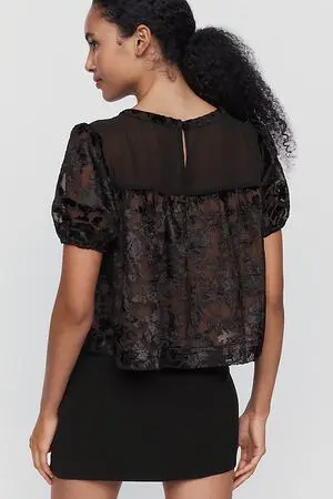 Anthropologie Short-sleeve Velvet Burnout Swing Top - Black Pattern