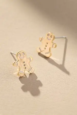 Anthropologie Festive Icon Stud Earrings Gingerbread