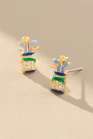 Anthropologie Festive Icon Stud Earrings Golf Bag