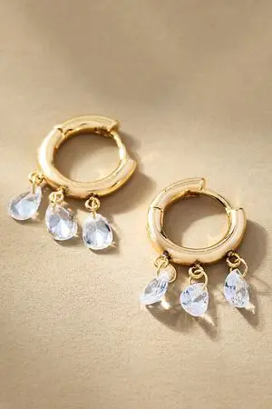 Anthropologie Huggie Crystal Drop Earrings - Gold