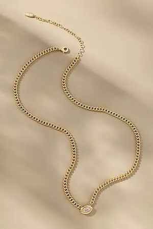 Anthropologie Crystal Chain Necklace - Gold