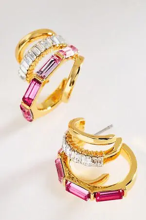 Anthropologie Crystal -hoop Huggie Earrings - Pink