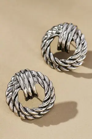 Anthropologie Round Twist Post Earrings - Silver