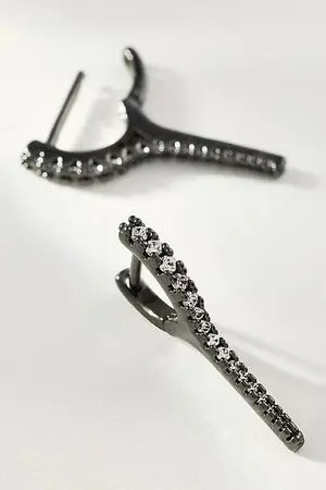 Anthropologie Elongated Crystal Huggie Earrings - Gunmetal