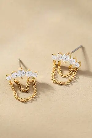 Anthropologie Crystal Marquis Chain Earrings - Gold