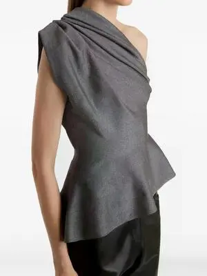 Khaite One-shoulder Ruffled Top - Grey