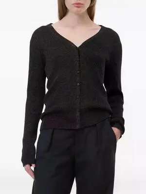 Closed Metallic-effect Ribbed Cardigan