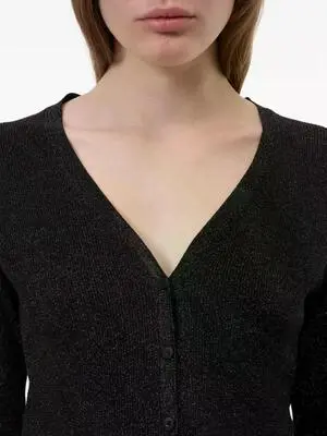 Closed Metallic-effect Ribbed Cardigan