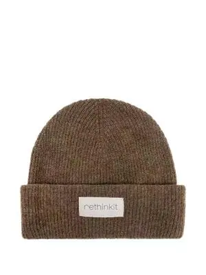 RETHINKIT STUDIOS Ribbed Beanie Hat With Logo Patch - Brown