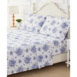 BEDFORD LANE Petite Toile De Joie Percale Sheet Set, Twin - Navy