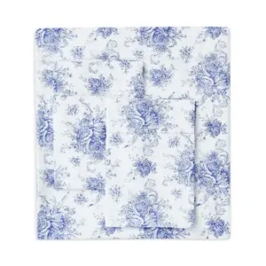 BEDFORD LANE Petite Toile De Joie Percale Sheet Set, Twin - Navy