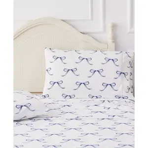 BEDFORD LANE Crisp Bows Percale Sheet Set, Twin - Blue