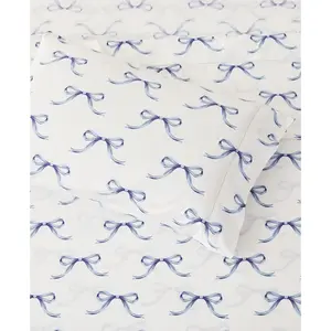 BEDFORD LANE Crisp Bows Percale Sheet Set, Twin - Blue
