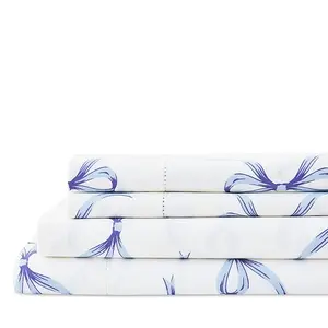 BEDFORD LANE Crisp Bows Percale Sheet Set, Full - Blue