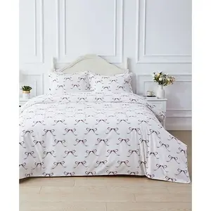 BEDFORD LANE Crisp Bows Percale Duvet Cover Set, King - Rose