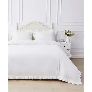BEDFORD LANE Double Ruffle Percale Duvet Cover Set, King - White