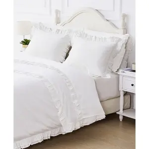 BEDFORD LANE Double Ruffle Percale Duvet Cover Set, King