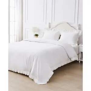 BEDFORD LANE Double Ruffle Percale Duvet Cover Set, King