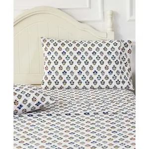 BEDFORD LANE Sumita Floral Percale Sheet Set, Full - Blue
