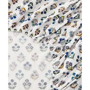 BEDFORD LANE Sumita Floral Percale Sheet Set, Full - Blue