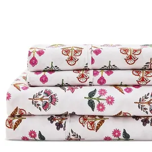 BEDFORD LANE Sumita Floral Percale Sheet Set, Full - Pink