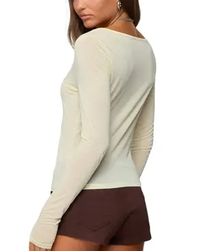 EDIKTED Sheer Henley Top