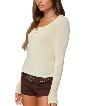 EDIKTED Sheer Henley Top
