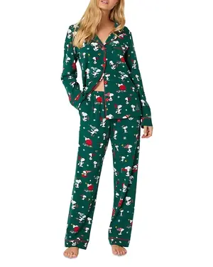 BEDHEAD PAJAMAS Long Sleeve Classic Long Pajama Set - Snoopys Holiday Fun