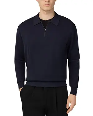 Boggi Milano Superfine Merino Wool Knitted Polo Shirt Exclusive - Navy Blue