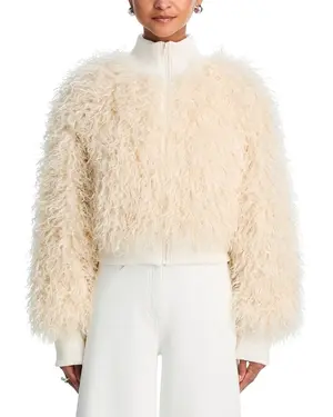 Norma Kamali Faux Fur Turtleneck Bomber Jacket