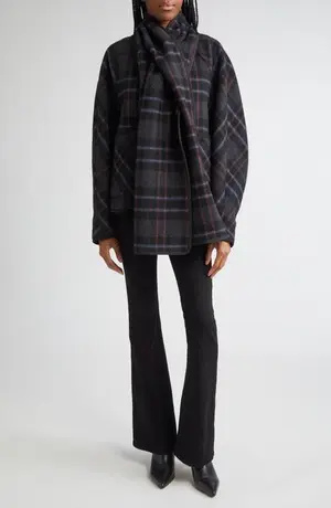 Veronica Beard Martine Plaid Wool-blend Dickey Scarf Coat