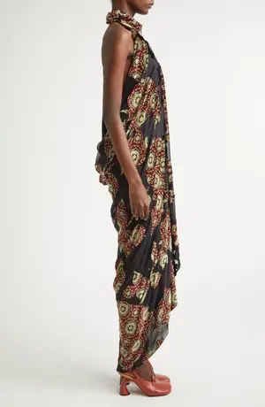 Dries Van Noten Dingo Draped Asymmetric Velvet & Silk Devoré Midi Dress