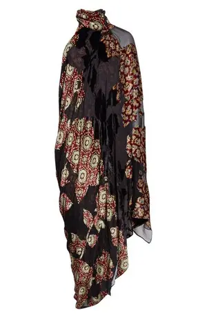 Dries Van Noten Dingo Draped Asymmetric Velvet & Silk Devoré Midi Dress