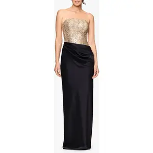 Betsy & Adam Sequin Bodice Strapless Gown