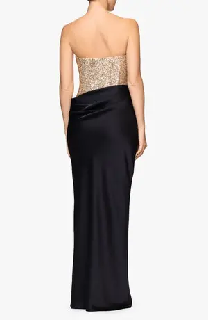 Betsy & Adam Sequin Bodice Strapless Gown