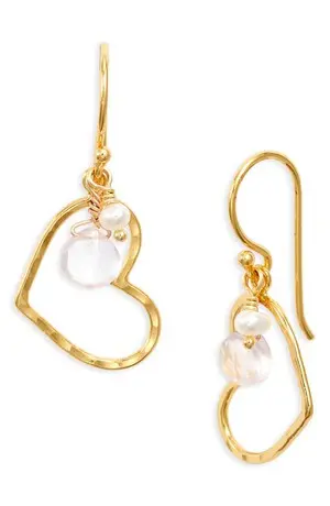 KIARA BY KI-ELE Rose Quartz Heart Drop Earrings Gold