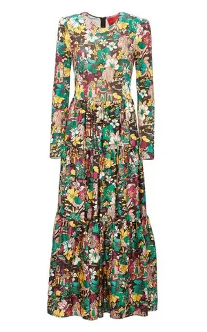 La DoubleJ Silk Twill Tiered Maxi Dress